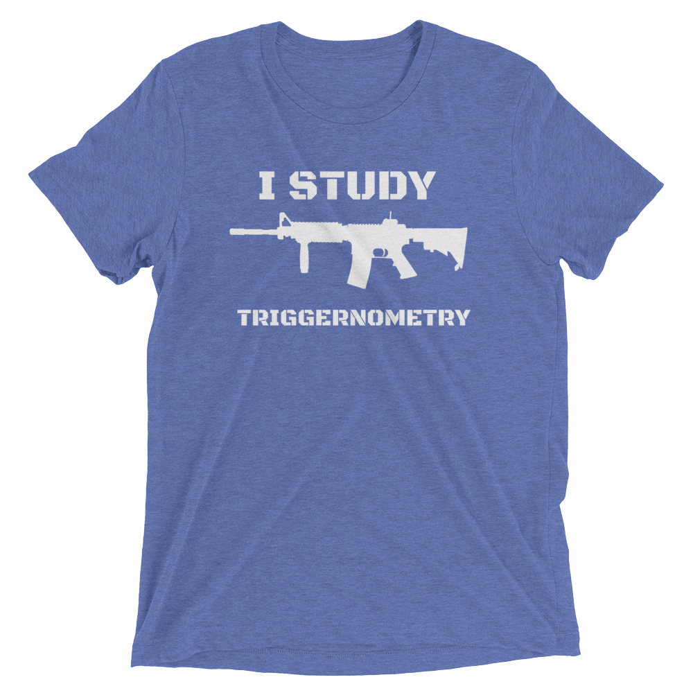 I Study Triggernometry Short sleeve t-shirt with trig logo on back